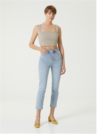 Beymen Club Kadın Mint Kare Yaka Ekose Desenli Cropped Bluz Mavi S Beymen Club Kadın Mint Kare Yaka Ekose Desenli Cropped Bluz Mavi S