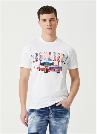 Dsquared2 Erkek Beyaz Logolu Araba Detaylı T-shirt S EU Dsquared2 Erkek Beyaz Logolu Araba Detaylı T-shirt S EU
