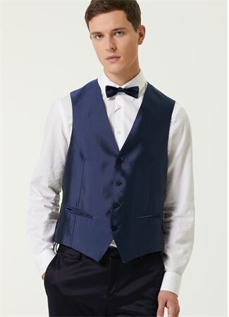 Palzileri Lab Erkek Lacivert V Yaka İpek Yelek Mavi 50 IT