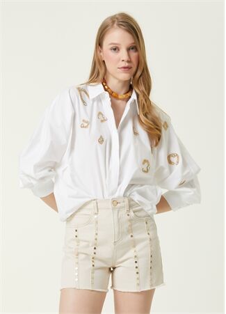 Beymen Club Kadın Beyaz Taş İşlemeli Gömlek Xs