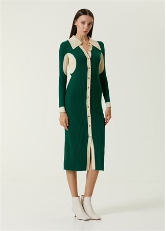 Dodo Bar Or Kadın Yeşil Ekru Bloklu Midi Elbise 42 IT