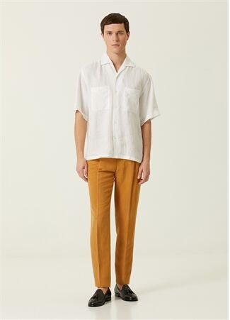 Pal Zileri Erkek Turuncu Pilili Keten Pantolon 48 IT Pal Zileri Erkek Turuncu Pilili Keten Pantolon 48 IT