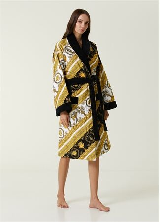 Versace Barocco Siyah Gold Şal Yaka Desenli Bornoz Beyaz Versace Barocco Siyah Gold Şal Yaka Desenli Bornoz Beyaz