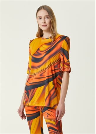 The Attico Kadın Turuncu Bisiklet Yaka Desenli T-shirt 38 IT