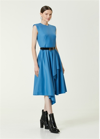 Alexander McQueen Kadın Mavi Drape Detaylı Midi Yün Elbise 40 IT Alexander McQueen Kadın Mavi Drape Detaylı Midi Yün Elbise 40 IT