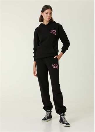 Livincool Kadın Siyah Logo Baskılı Eşofman Altı S EU