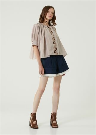 Chloe Kadın Bej Çizgili Nakış Detaylı Gömlek Beyaz 36 IT Chloe Kadın Bej Çizgili Nakış Detaylı Gömlek Beyaz 36 IT