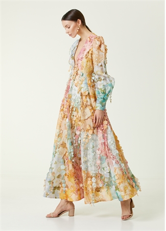 Zimmermann Kadın V Yaka Çiçekli Aplike Detaylı Maksi Keten Elbise Mavi 0 US Zimmermann Kadın V Yaka Çiçekli Aplike Detaylı Maksi Keten Elbise Mavi 0 US