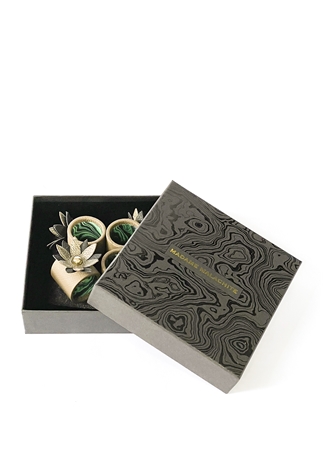 Madame Malachite Krem Çiçek Detaylı 4lü Peçetelik Bej