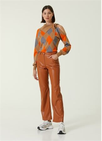 Msgm Kadın Kahverengi Bol Paça Pantolon 42 IT