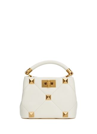 Valentino Garavani Kadın Rockstud Beyaz Deri Omuz Çantası EU