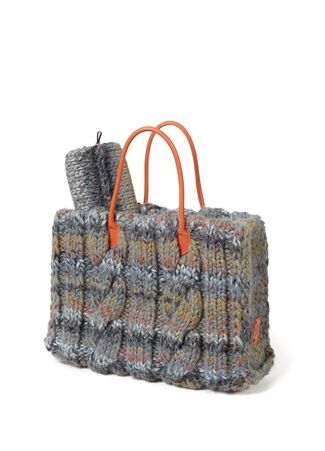 Boobag Kadın Gri Turuncu Örgü Dokulu Yün Omuz Çantası Eu Boobag Kadın Gri Turuncu Örgü Dokulu Yün Omuz Çantası Eu