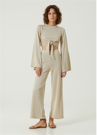 Beymen Club Kadın Bej Simli Bol Paça Triko Pantolon S Beymen Club Kadın Bej Simli Bol Paça Triko Pantolon S