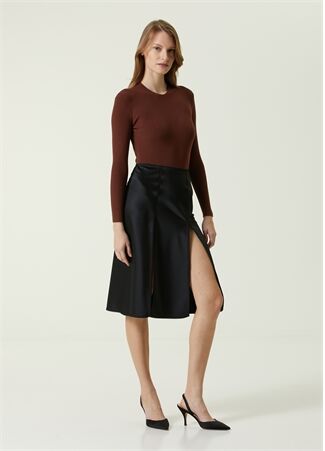 Anna October Kadın Siyah Yırtmaç Detaylı Midi Etek XS EU