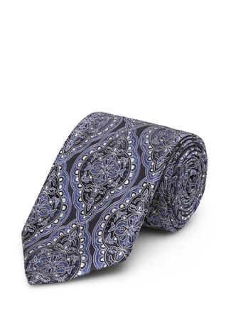 Zegna Erkek Mavi Etnik Desenli İpek Kravat EU