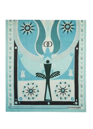 Imannoor Kadın Lale Desenli Yün Şal Mavi EU Imannoor Kadın Lale Desenli Yün Şal Mavi EU