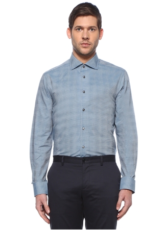 Pal Zileri Erkek Mavi İtalyan Yaka Kare Dokulu Gömlek 40 IT Pal Zileri Erkek Mavi İtalyan Yaka Kare Dokulu Gömlek 40 IT