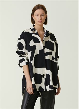 Beymen Club Kadın Siyah Dev Blok Desenli Poplin Gömlek S