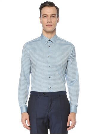 Pal Zileri Erkek Mavi Desenli Gömlek 40 IT