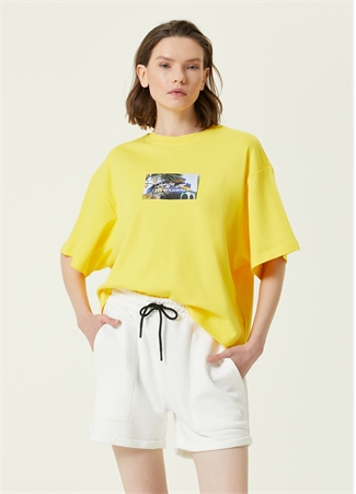 Les Benjamins Kadın Sarı Bisiklet Yaka Logolu T-shirt L Eu