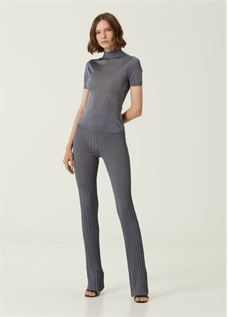 Aya Muse Kadın Gri Ribli Boru Paça Pantolon XS EU
