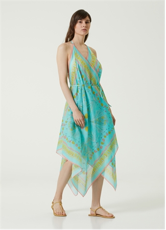 Emilio Pucci Mare Kadın Turkuaz Halter Yaka Desenli Midi Elbise Mavi EU Emilio Pucci Mare Kadın Turkuaz Halter Yaka Desenli Midi Elbise Mavi EU