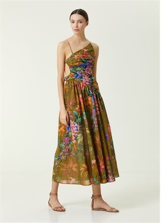 Zimmermann Kadın Haki Çiçekli Asimetrik Midi Elbise 0 US