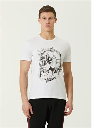 Alexander McQueen Erkek Beyaz Kurukafa Figürlü T-shirt XL EU