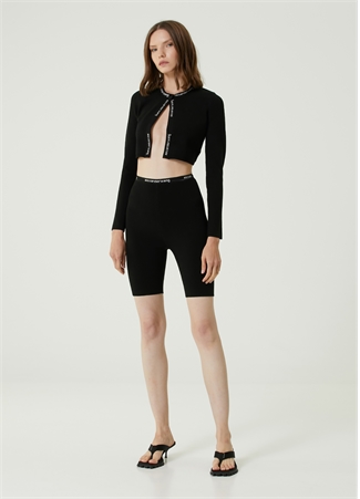 T by Alexander Wang Kadın Siyah Logo Bantlı Biker Şort S EU