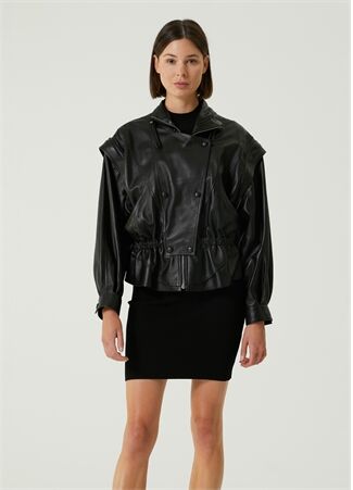 Academia Kadın Siyah Çıkarılabilen Kollu Deri Mont 42