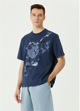 Z Zegna Erkek Mavi Figür Baskılı T-shirt L It Z Zegna Erkek Mavi Figür Baskılı T-shirt L It