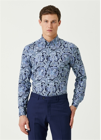 Etro Erkek Lacivert Etnik Desenli Gömlek 42 IT