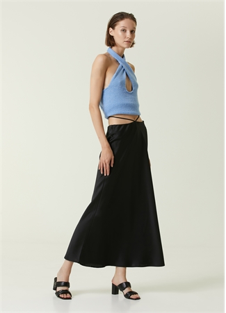 Musier Kadın Siyah Beli Bant Detaylı Midi Etek 34 IT