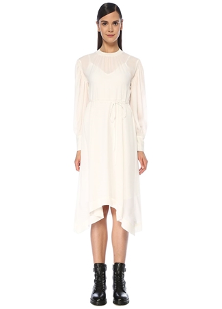Allsaints Kadın Fayre Beyaz Büzgülü Asimetrik Midi Elbise S EU