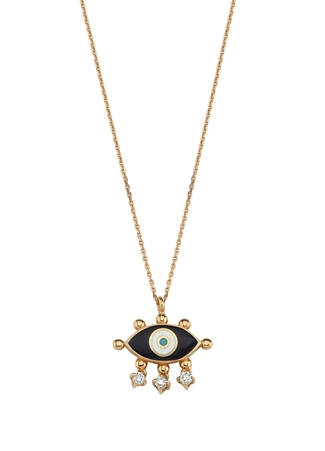 Collection-Selda Jewellery Kadın Göz Formlu Pırlantalı Altın Rengi Kolye EU