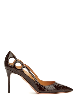 Aquazzura Kadın Siyah Krokodil Dokulu Deri Topuklu Ayakkabı Kahverengi 36 EU