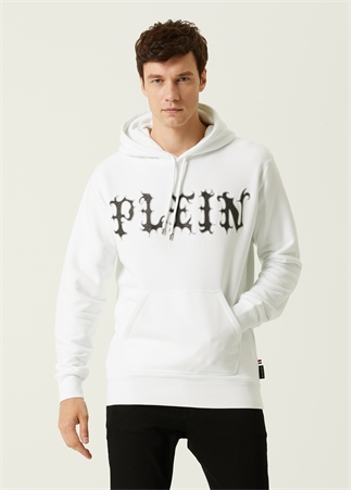 Philipp Plein Erkek Beyaz Kapüşonlu Kontrast Logo Detaylı Sweatshirt L EU Philipp Plein Erkek Beyaz Kapüşonlu Kontrast Logo Detaylı Sweatshirt L EU