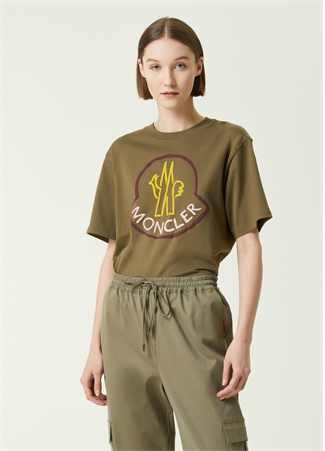 Moncler Kadın Haki Bisiklet Yaka Logolu T-shirt XS EU Moncler Kadın Haki Bisiklet Yaka Logolu T-shirt XS EU