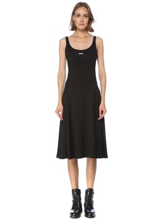 Off-White Kadın Siyah Elastik Bel Detaylı Midi Elbise 40 IT