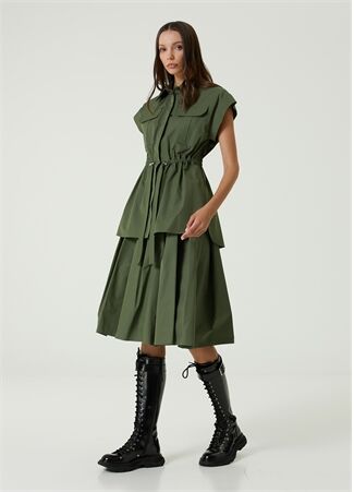 Alexander McQueen Kadın Haki Pilili Midi Etek 40 IT