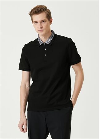Salvatore Ferragamo Erkek Siyah Desenli Polo Yaka T-shirt S EU