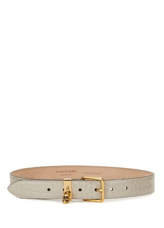 Alexander McQueen Kadın Gri Krokodil Dokulu Deri Kemer 90 EU
