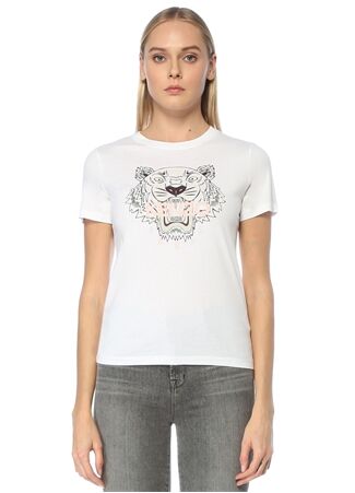 Kenzo Kadın Beyaz Bisiklet Yaka Logolu T-shirt S EU