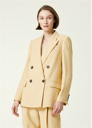 Brunello Cucinelli Kadın Sarı Kırlangıç Yaka Kruvaze Ceket 42 IT