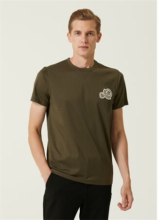 Moncler Erkek Haki Logo Patchli T-shirt M EU