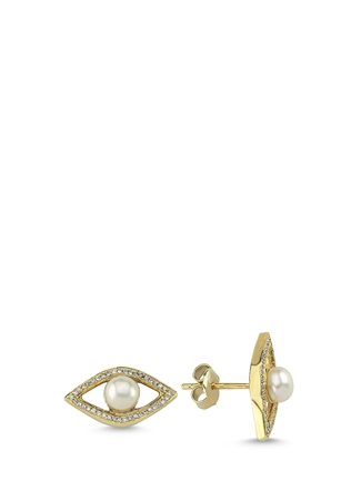 Collection-by İncifer Kadın Göz Formlu İncili Altın Rengi Küpe Eu