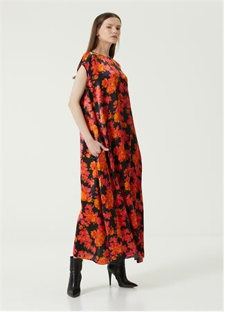 VETEMENTS Kadın Kırmızı Çiçekli Asimetrik Midi Elbise S EU