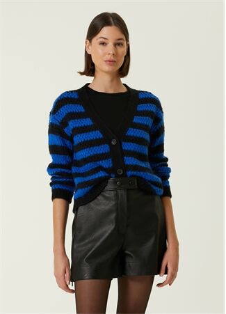 Red Valentino Kadın Mavi Siyah V Yaka Çizgili Hırka S EU