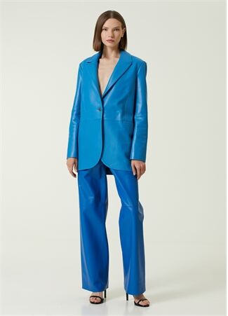 Academia Kadın Mavi Bol Paça Deri Pantolon 36