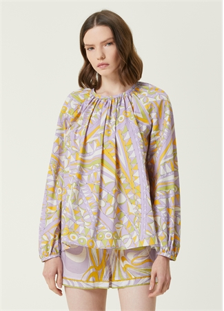 Emilio Pucci Kadın Lila Etnik Desenli Bluz Mor 40 IT Emilio Pucci Kadın Lila Etnik Desenli Bluz Mor 40 IT